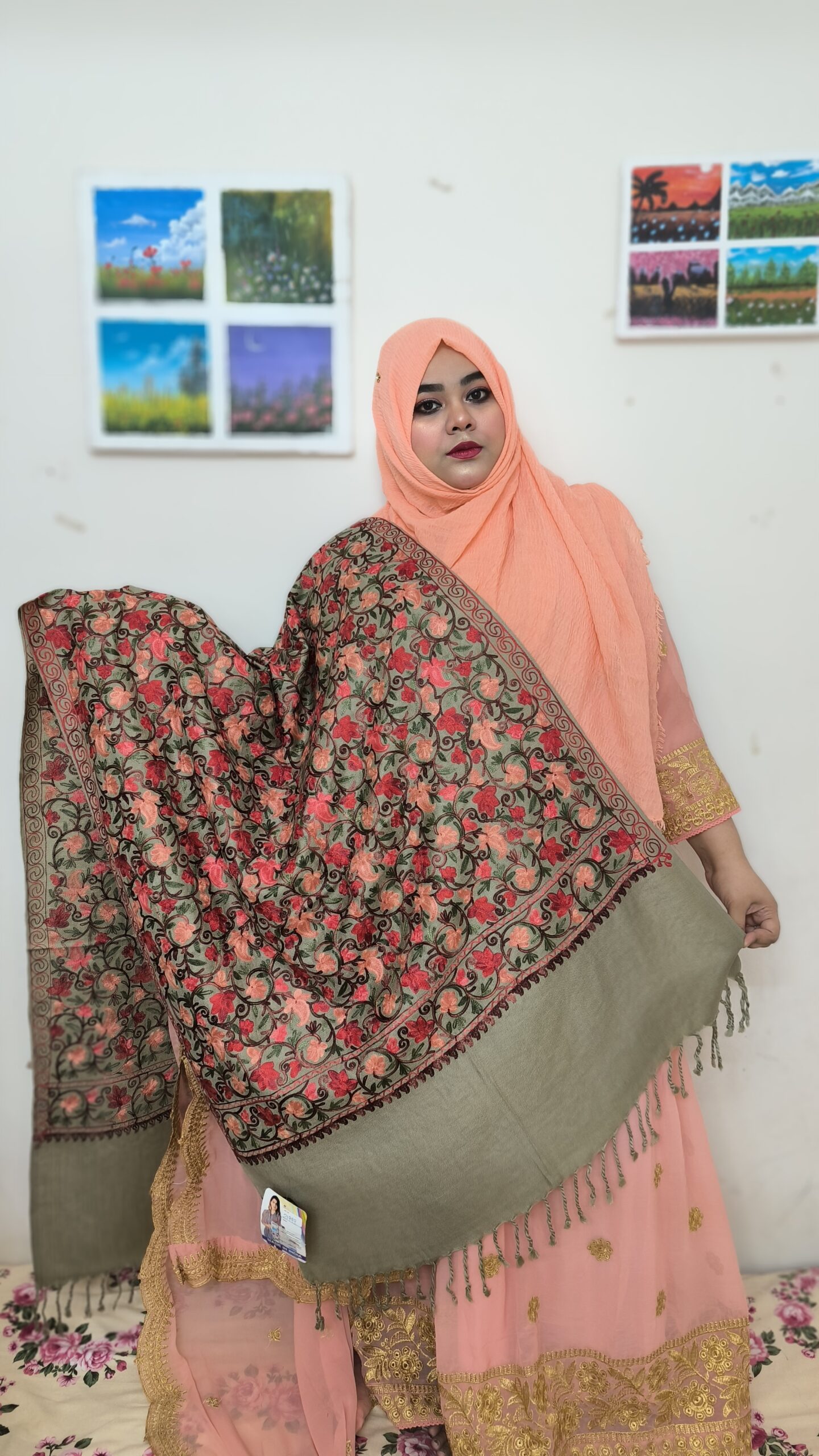 Original Ladies Designer Kashmiri Pashmina Shawl Biscuit – HP124-B ...
